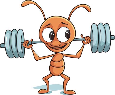 Cartoon Ant Lifting A Barbell Isolated On White Background 45655685