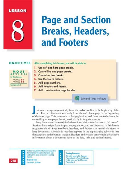 lesson 8 page and section breaks headers and footers