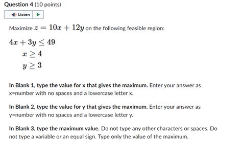 Solved Maximize Z 10x 12y On The Following Feasible Region Chegg