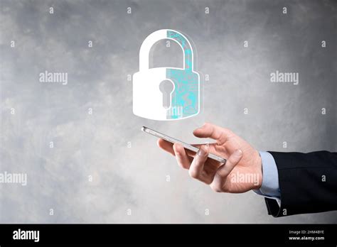 Cyber Security Network Padlock Icon And Internet Technology Networking Businessman Protecting