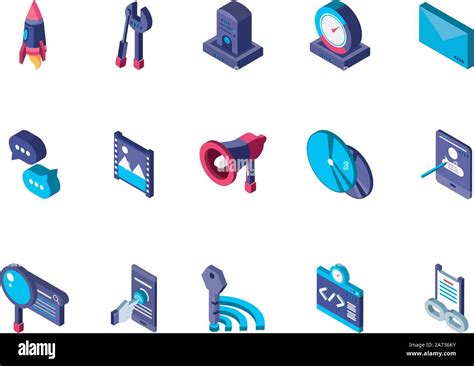 Data Internet Technology Isometric Icons Set Vector Illustration Stock