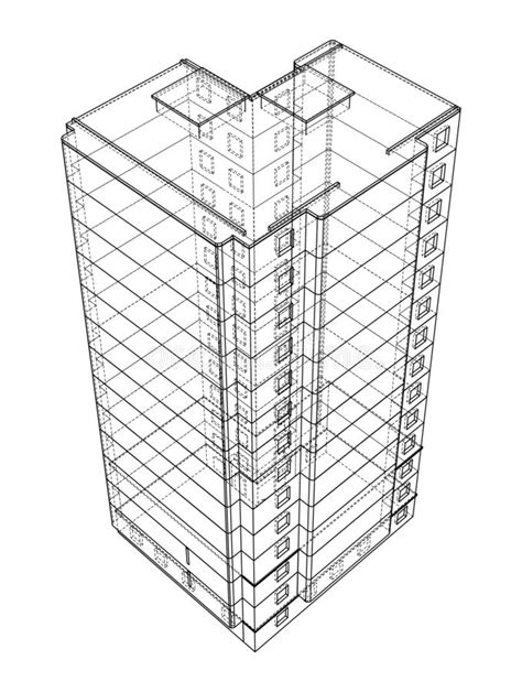 Vector Wire Frame Model Of A Multi Storey Building Stock Vector Illustration Of Modern