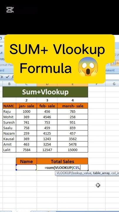 Sum Vlookup Formula In Excel Excel Exceltips Exceltutorial Exceltricks Youtube