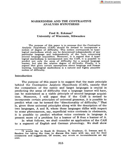Language Learning December 1977 Eckman Markedness And The Contrastive Analysis Hypothesis
