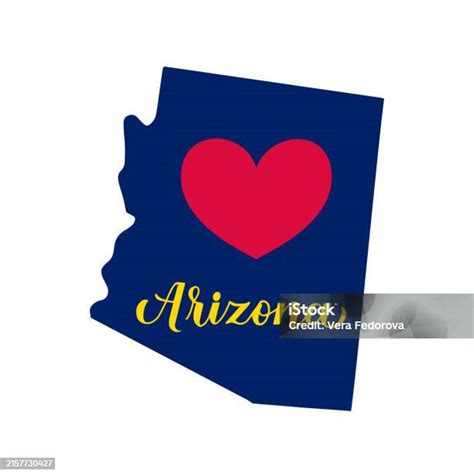 애리조나 서예 손 글자 와도 지도 미국 애국심 표시입니다 타이포그래피 포스터 배너 전단지 인사말 카드 등을 위한 벡터 템플릿 하트 모양에 대한 스톡 벡터 아트 및 기타