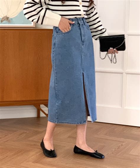 데님스커트 청치마 롱 트임 여성 밴딩 키작녀 키큰녀 H라인 여자
