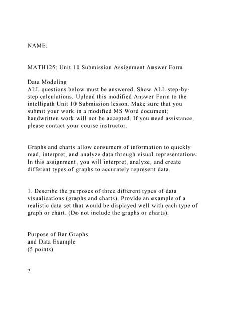 Namemath125 Unit 10 Submission Assignment Answer Formddocx