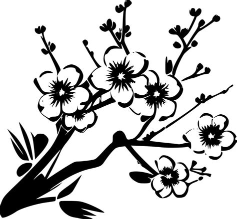 Cherry Blossom Black And White Vector Illustration 23545403 Vector Art