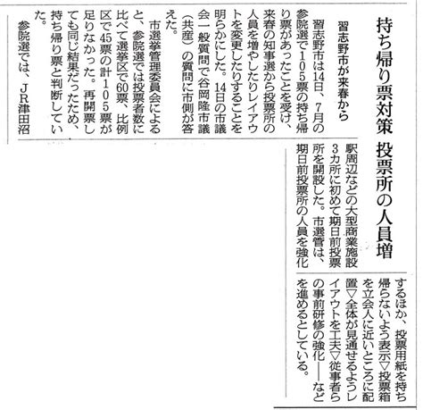 習志野市選挙実務の問題市議会の一般質問より 谷岡隆たにおかたかし 習志野市議会議員