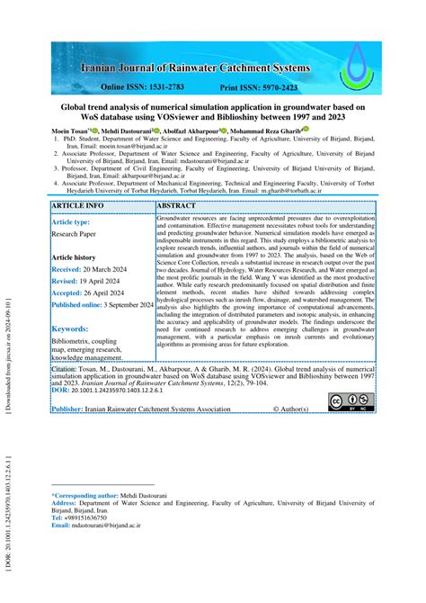 Pdf Global Trend Analysis Of Numerical Simulation Application In Groundwater Based On Wos