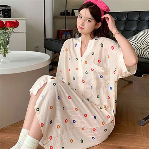 반팔 컬러도넛 원피스 파자마 홈웨어 잠옷