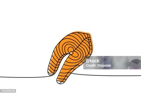 연어 스테이크 세트 한 줄 색깔의 연속 그림 연어 스테이크 연속 한 줄 다채로운 세트 일러스트레이션 벡터 미니멀리스트 선형 일러스트레이션 1에 대한 스톡 벡터 아트 및 기타