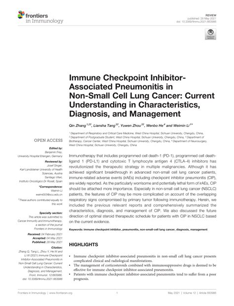 Pdf Immune Checkpoint Inhibitor Associated Pneumonitis In Non Small Cell Lung Cancer Current