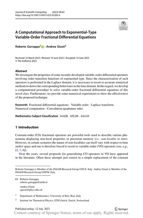 Pdf A Computational Approach To Exponential Type Variable Order Fractional Differential Equations