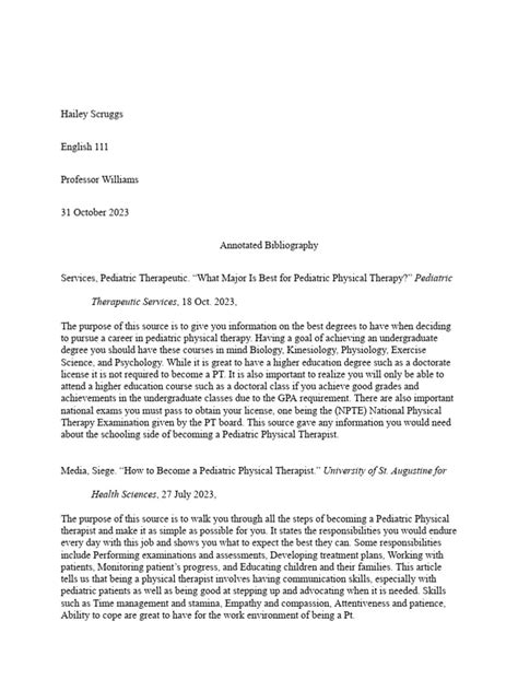 Annotated Bibliography Pdf Physical Therapy Therapy