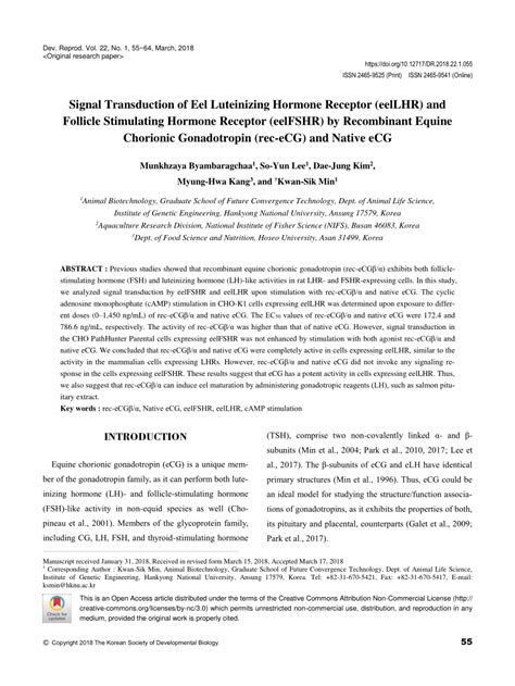 Pdf Signal Transduction Of Eel Luteinizing Hormone Receptor Eellhr And Follicle Stimulating