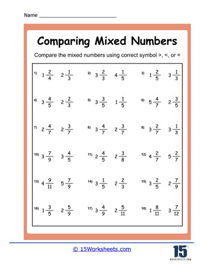 Comparing And Ordering Fractions And Mixed Numbers Problems Compare