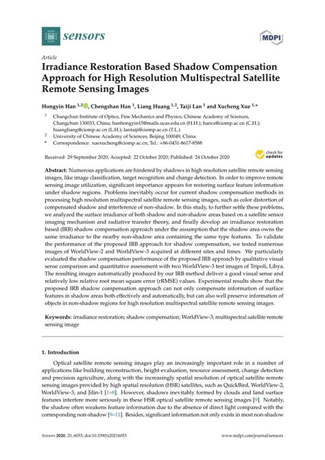 Pdf Irradiance Restoration Based Shadow Compensation Approach For High Resolution