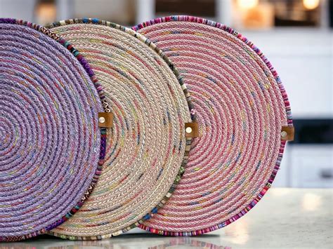 Colorful Round Placemats Set Of 4 Handmade Braided Dining Mat In Lilac