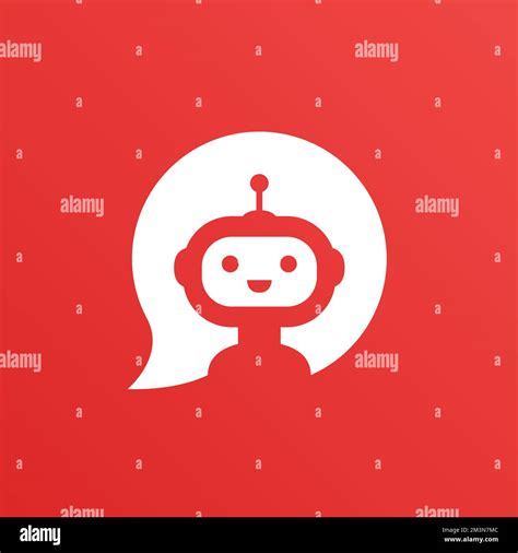 Robot In White Speech Bubble On Red Background Cute Robot Icon In