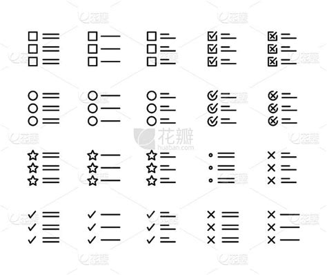简单的一组列表图标在时尚的线条风格素材 花瓣网