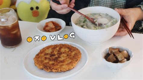 Ej Vlog 입 터졌지만 괜찮아 딩딩딩딩딩♪ 자취생 Vlog 🏡집밥떡국 녹대빈대떡 군만두 닭볶음탕 오징어볶음 한식
