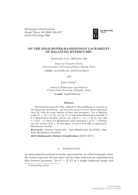 Pdf On The Edge Hyper Hamiltonian Laceability Of Balanced Hypercubes