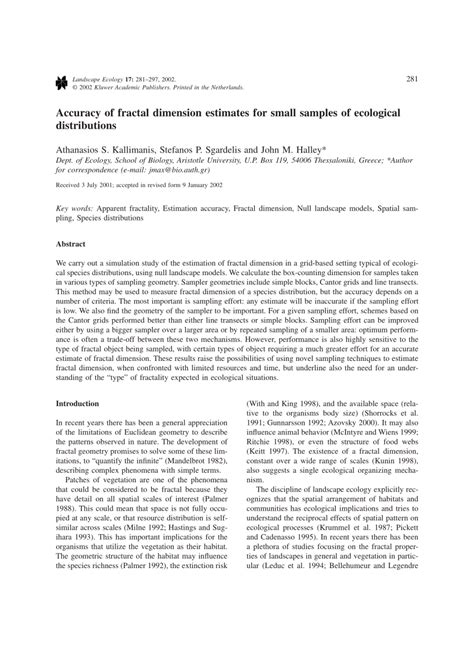 Pdf Accuracy Of Fractal Dimension Estimates For Small Samples Of Ecological Distributions