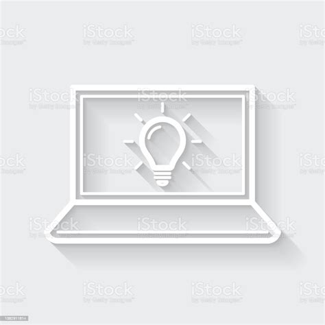 전구가 있는 노트북 빈 배경에 긴 그림자아이콘 플랫 디자인 3차원 형태에 대한 스톡 벡터 아트 및 기타 이미지 3차원 형태 개념 공란 Istock