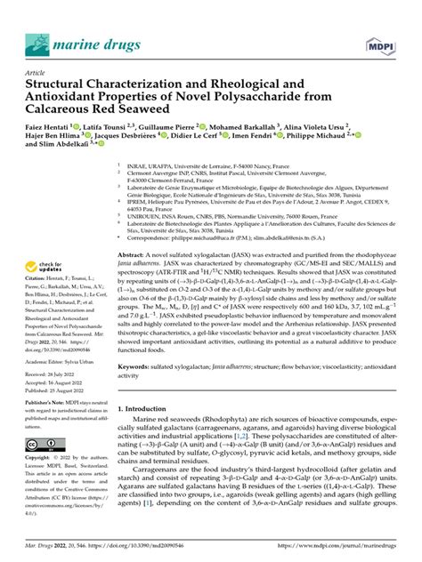 Structural Characterization And Rheological And Antioxidant Properties Of Novel Polysaccharide