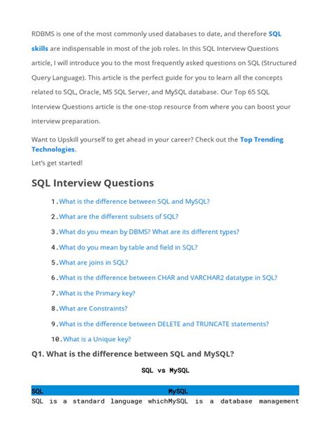 sql interview questions pdf database index databases
