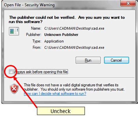Windows Open File Security Warning CAD International
