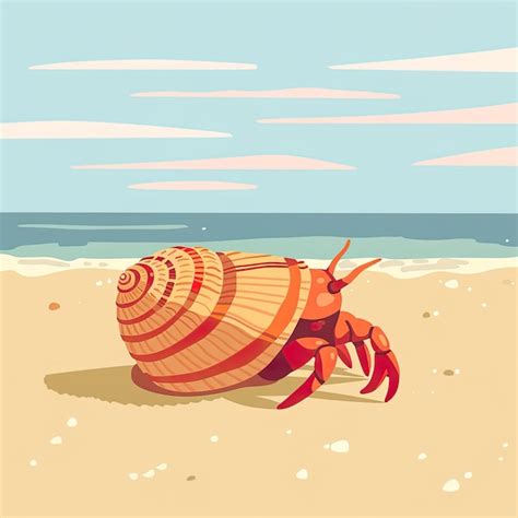 Premium Photo Vivid Illustration Of A Hermit Crab With A Detailed Shell Crawling On A Sandy