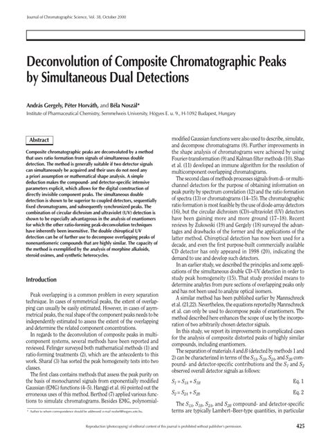 Pdf Deconvolution Of Composite Chromatographic Peaks By Simultaneous