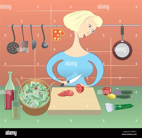 Woman Cooking Salad Stock Vector Image And Art Alamy