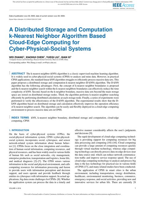 Pdf A Distributed Storage And Computation K Nearest Neighbor Algorithm Based Cloud Edge