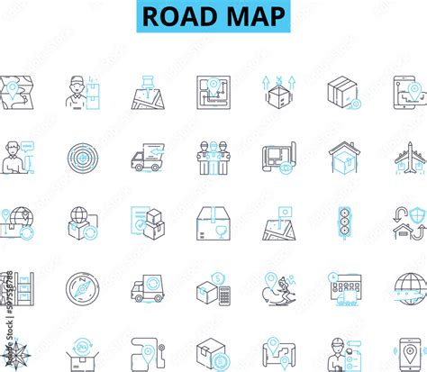 Road Map Linear Icons Set Navigation Directions Routes Planning