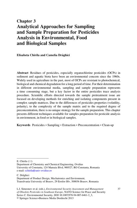 Pdf Analytical Approaches Of Environmental Sampling And Sample Preparation For Pesticides
