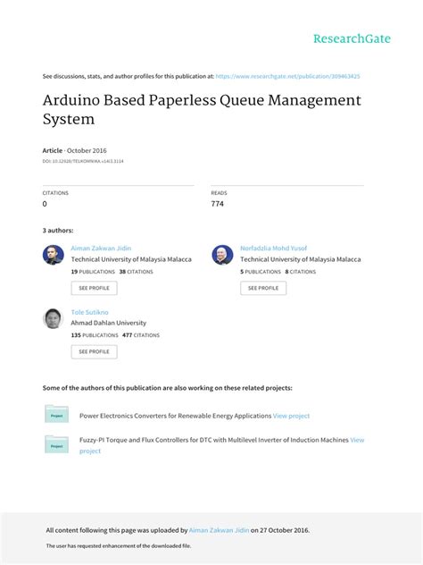 Arduino Based Paperless Queue Management System October 2016 Pdf