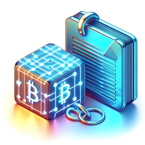 3d Flat Icon As Glossy Glowing Holographic Blockchain Icon And
