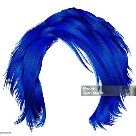 트렌디 한 여자 흐트러진 머리카락 진한 파란색 색상 아름다움 패션 사실적인 3d 가발에 대한 스톡 벡터 아트 및 기타 이미지