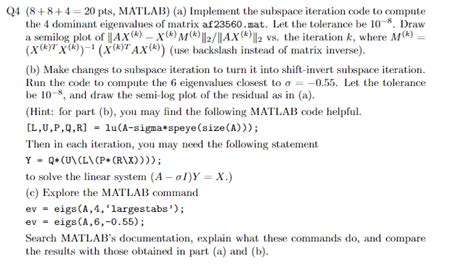 Solved Pts MATLAB A Implement The Subspace Chegg Com