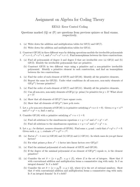 assignment on algebra for coding theory pdf ring mathematics