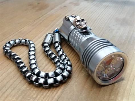 Brass Skull Clip Edc Flashlight Rechargeable Micro Usb