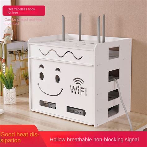 Wifi Router Storage Box Wall Mounted Wire Socket Cat Set Top Shelf Perforation Free Cable