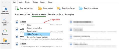 How Do I Utilize The Favorite Projects Feature Easymorph Community Data Preparation