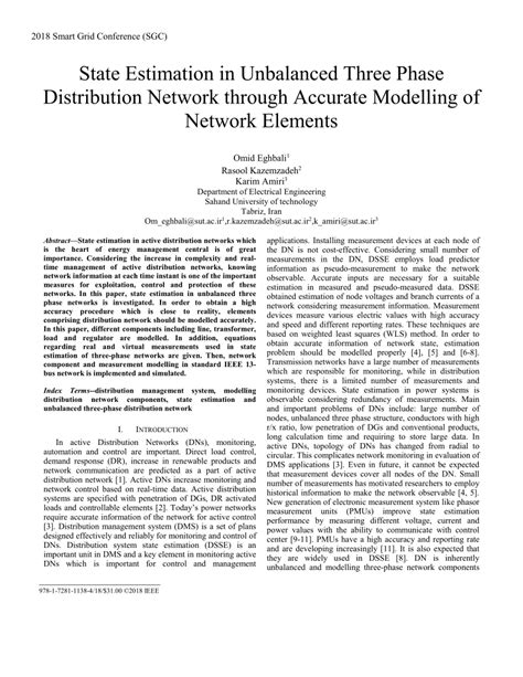 Pdf State Estimation In Unbalanced Three Phase Distribution Network Through Accurate Modelling