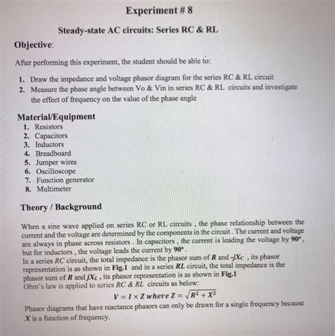 Solved Experiment Steady State AC Circuits Series RC Chegg