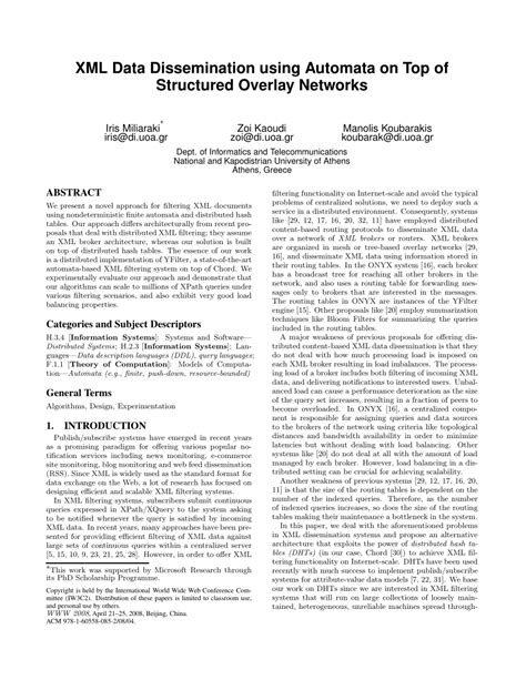 Pdf Xml Data Dissemination Using Automata On Top Of Structured Overlay Networks