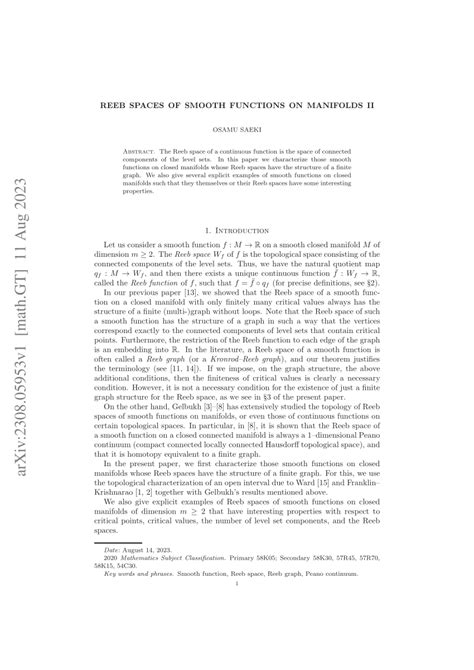 Pdf Reeb Spaces Of Smooth Functions On Manifolds Ii